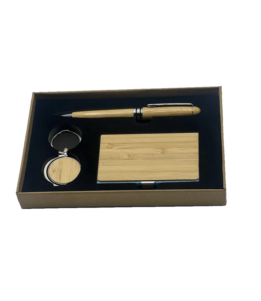 Coffret Bois Personnalisé avec Bloc-Note BIC et Porte-Clé